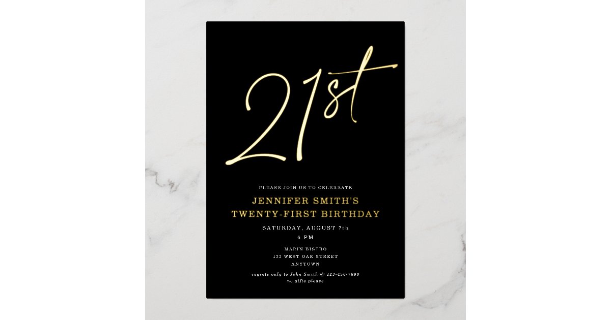 Modern Chic Script Twenty-One 21st Birthday Party Foil Invitation | Zazzle