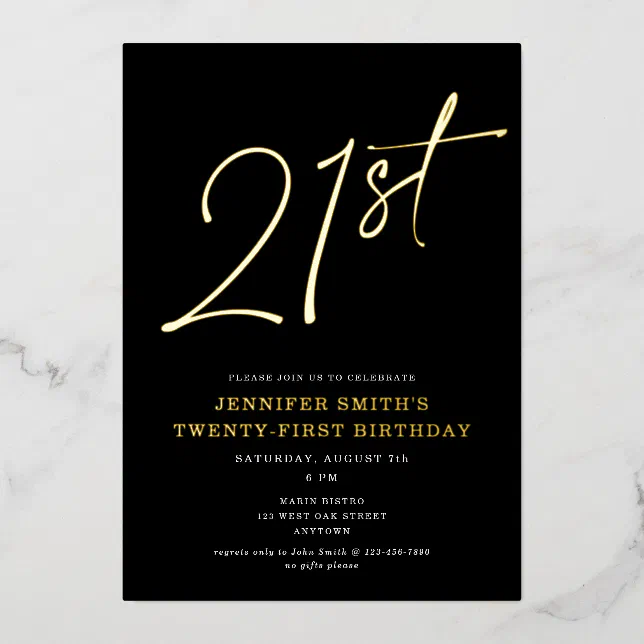 Modern Chic Script Twenty-One 21st Birthday Party Foil Invitation | Zazzle