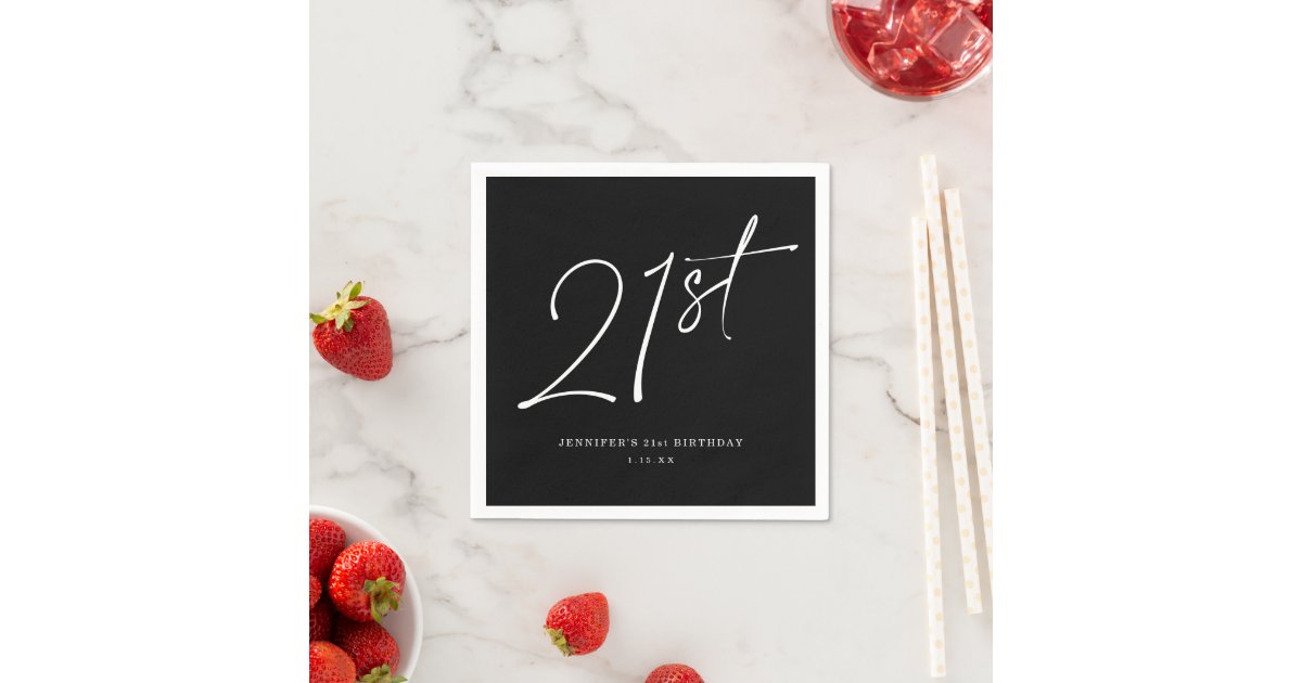 Modern Chic Script Twenty-One 21st Birthday Party Napkins | Zazzle