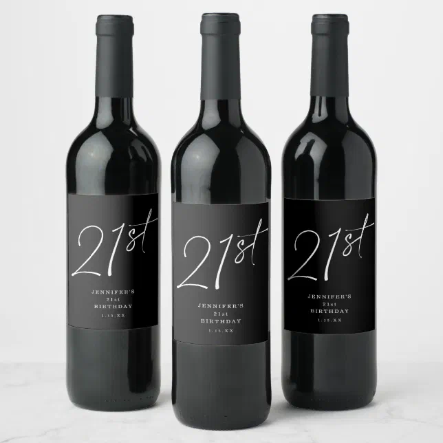Modern Chic Script Twenty-One 21st Birthday Party Wine Label | Zazzle