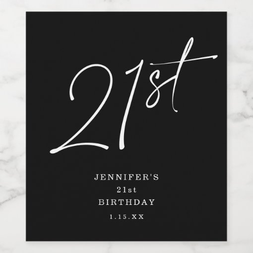 Modern Chic Script Twenty-One 21st Birthday Party Wine Label | Zazzle