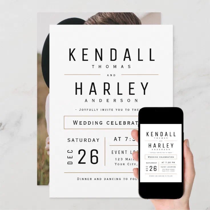 Modern Chic Simple Typography Photo Wedding Invitation | Zazzle