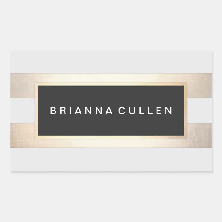 Modern Chic Striped FAUX Gold Foil and Black Rectangular Sticker | Zazzle