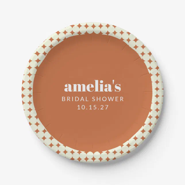 Modern Chic Terracotta Dots Bridal Shower Custom Paper Plates | Zazzle