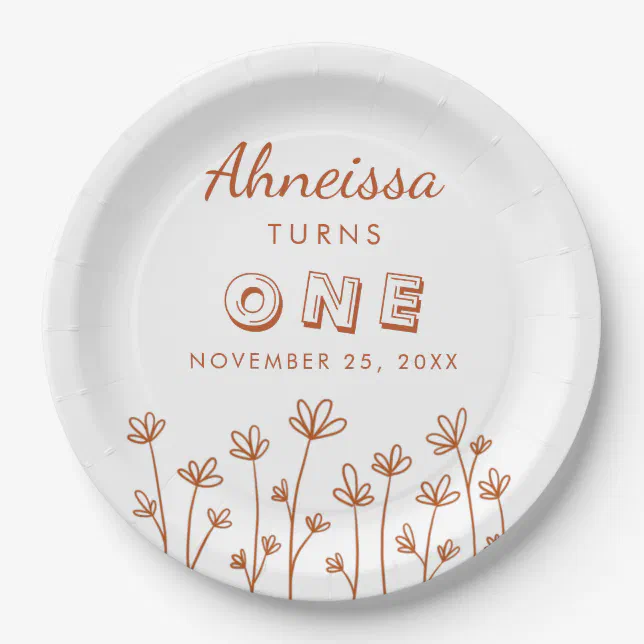Modern Chic Terracotta Flowers First Birthday Paper Plates | Zazzle