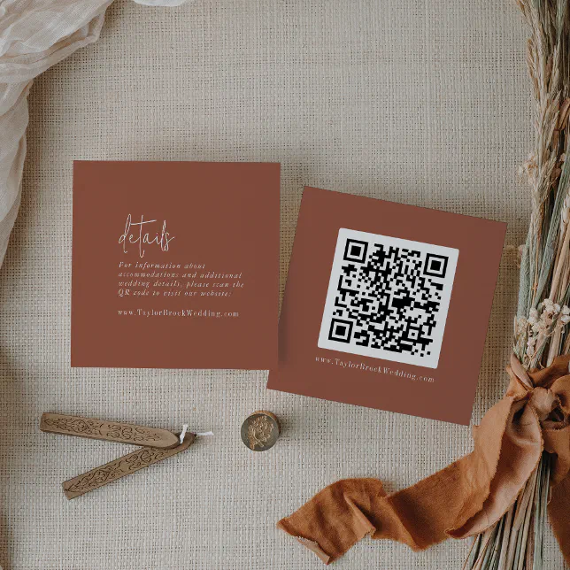 Modern Chic Terracotta Rust QR Code Details Enclosure Card | Zazzle
