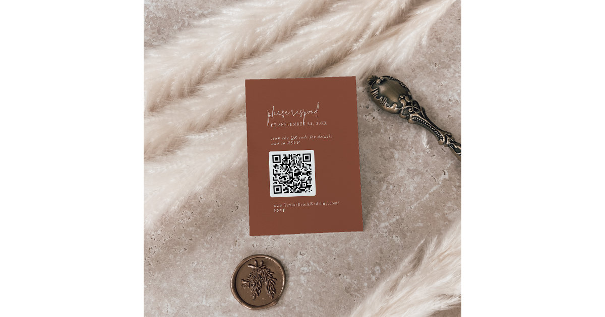 Modern Chic Terracotta Rust QR Code RSVP Enclosure Card | Zazzle