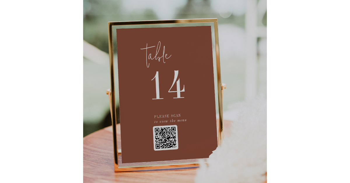Modern Chic Terracotta Rust QR Code Table Number | Zazzle