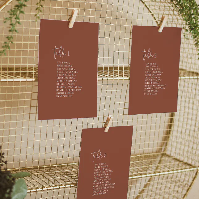Modern Chic Terracotta Rust Seating Chart Cards | Zazzle