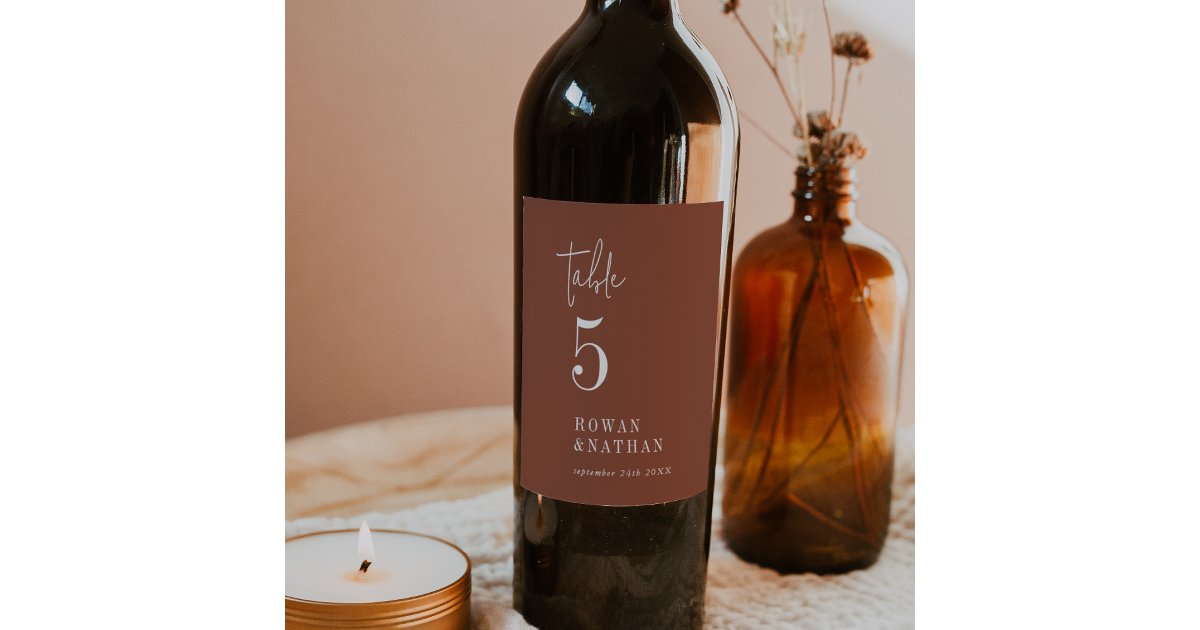 Modern Chic Terracotta Table Number Wine Labels | Zazzle