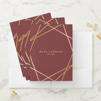 Modern Chic Trendy Gold Geometric Burgundy Pocket Folder | Zazzle