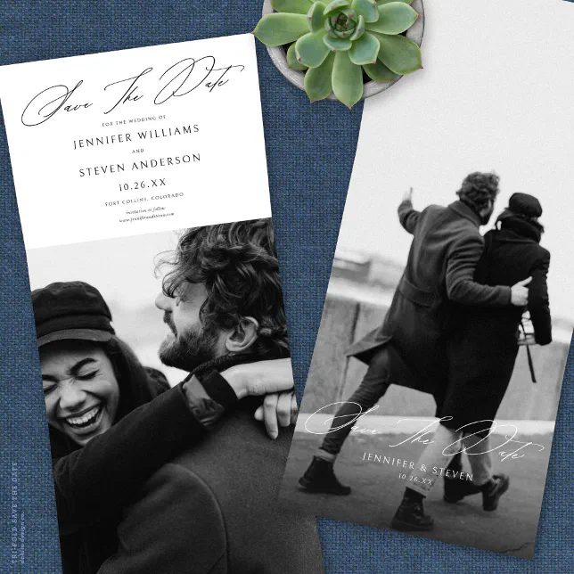 Modern Chic Two Vertical Photo Save The Date Card | Zazzle