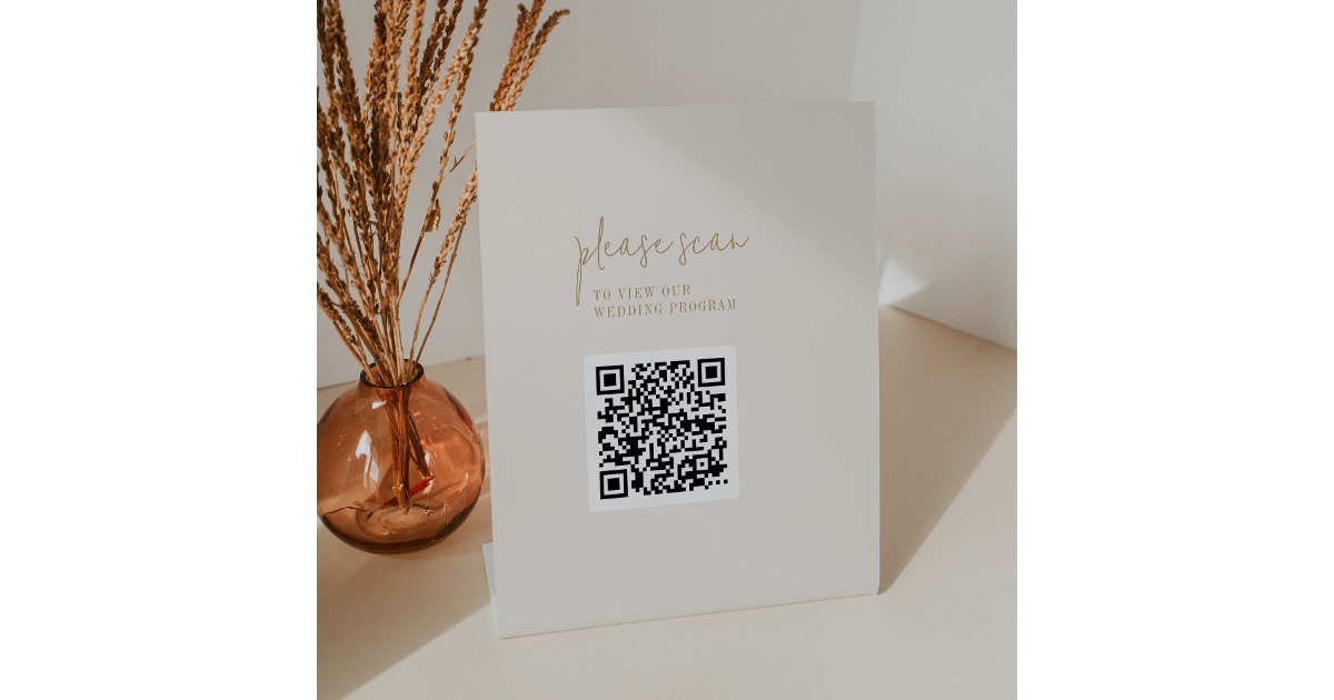 Modern Chic Vintage Gold QR Code Wedding Program Pedestal Sign | Zazzle