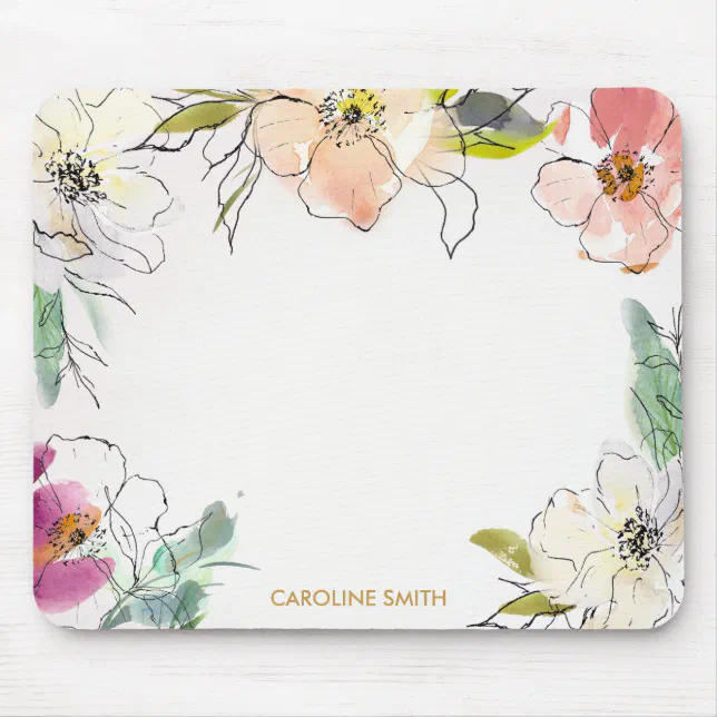 Modern Chic Watercolor Floral Flowers Mouse Pad | Zazzle
