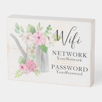 Modern Chic Watercolor Floral Wifi Password Wooden Box Sign | Zazzle