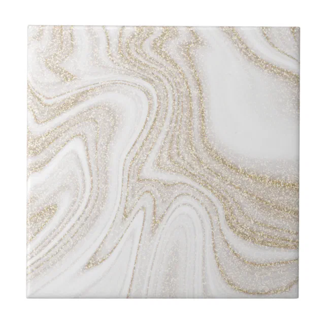 Modern chic white marble gold glitter ceramic tile | Zazzle