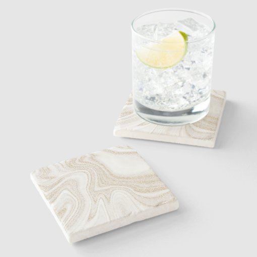 Modern chic white marble gold glitter stone coaster | Zazzle