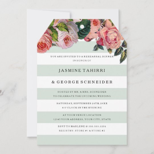 MODERN Chic Wide Stripes w Roses, Mint Green Invitation | Zazzle.com