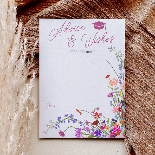 Modern chic wild flowers script advice graduation enclosure card | Zazzle