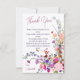 Modern chic wild flowers script bridal shower thank you card | Zazzle