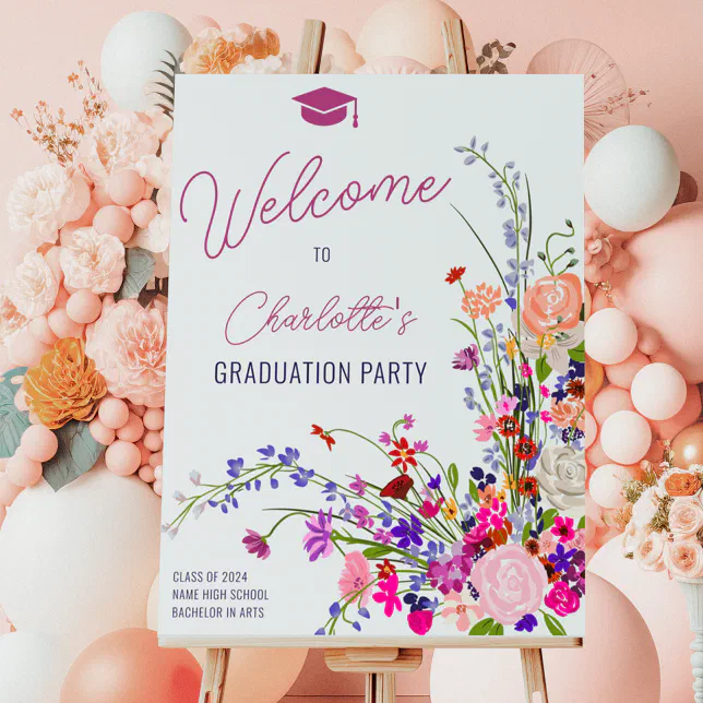 Modern chic wildflower script welcome graduation foam board | Zazzle