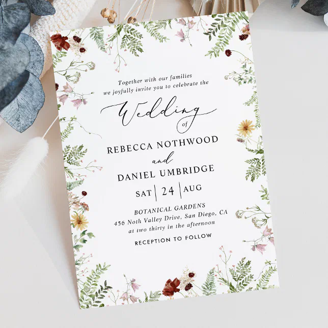 Modern Chic Wildflower Wedding Invitation | Zazzle