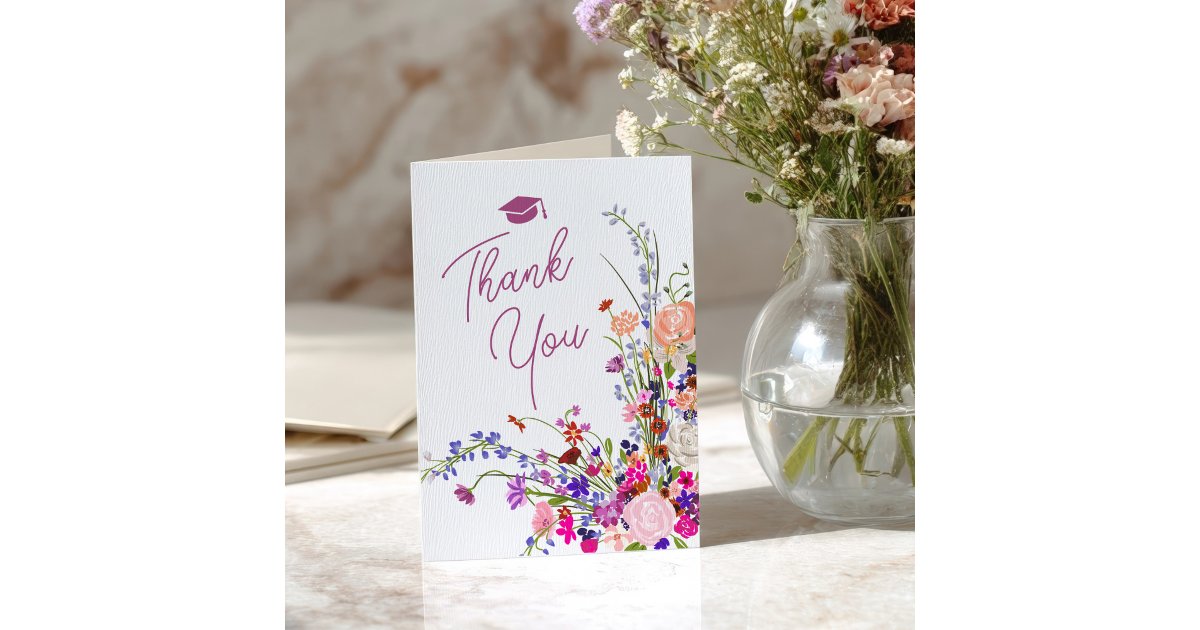 Modern chic wildflowers script boho graduation thank you card | Zazzle