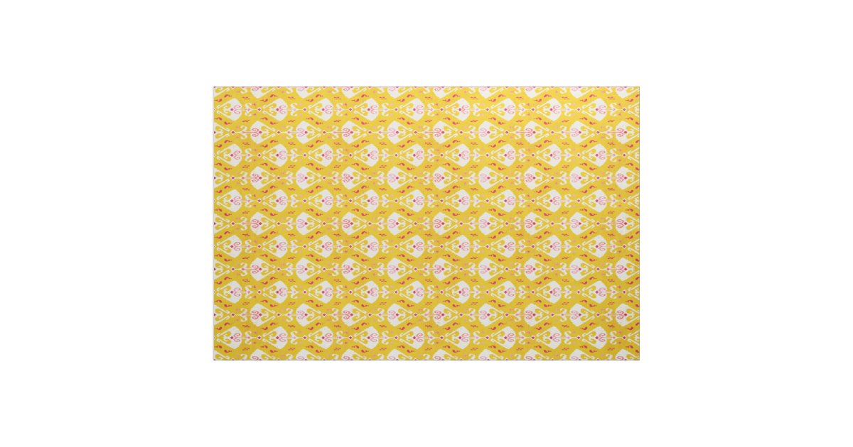 Modern chic yellow pink ikat pattern fabric | Zazzle