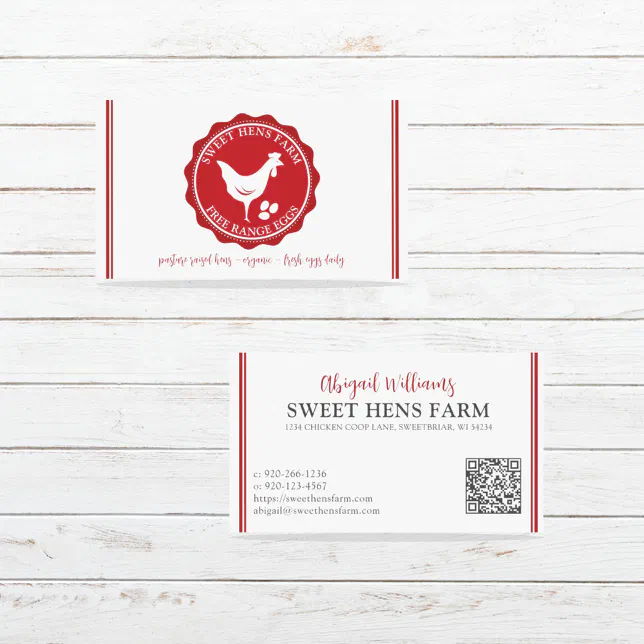 Modern Chicken Eggs Farm QR Code Business Card | Zazzle