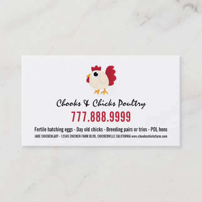Modern Chicken Farmer Cartoon Hen Business Card | Zazzle