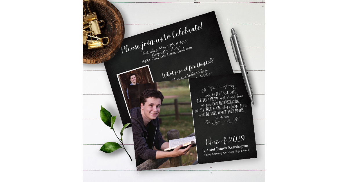 Modern Christian Bible Verse Graduation Photo Invitation | Zazzle
