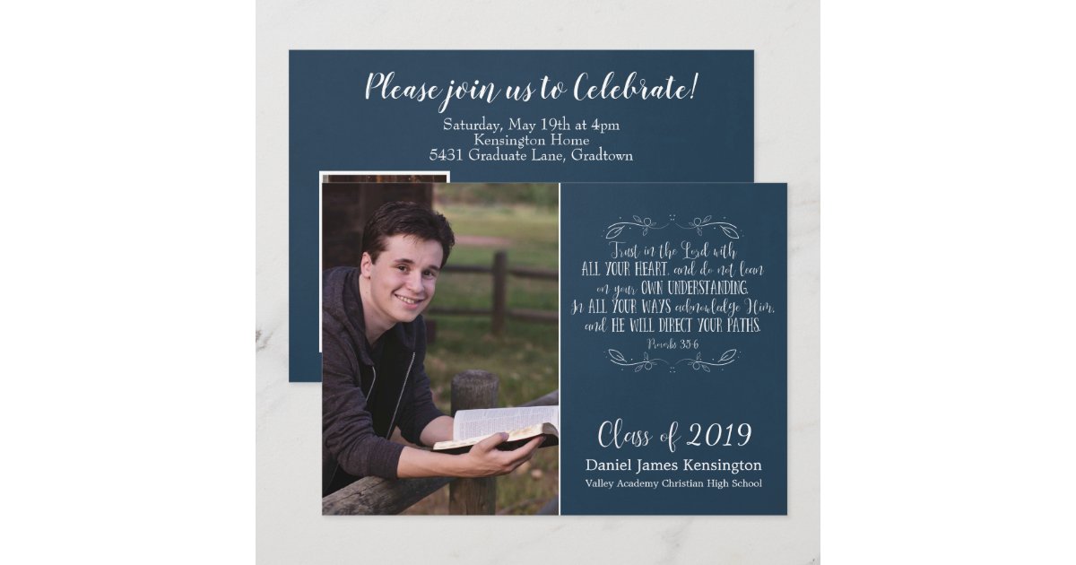 Modern Christian Bible Verse Graduation Photo Invitation | Zazzle