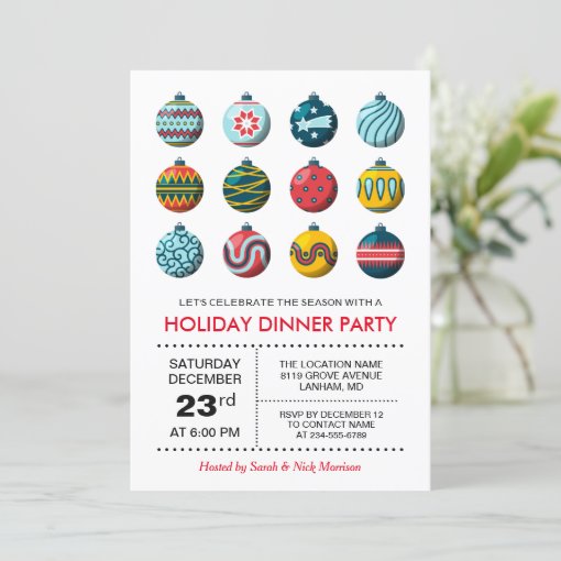 Modern Christmas Balls Celebration Holiday Party Invitation | Zazzle