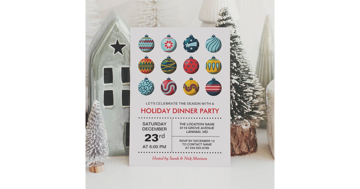 Modern Christmas Balls Celebration Holiday Party Invitation | Zazzle