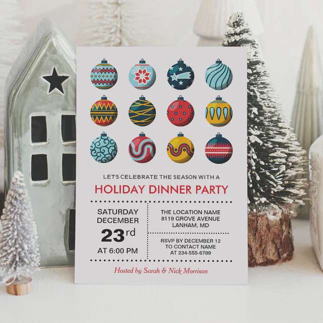 Modern Christmas Balls Celebration Holiday Party Invitation | Zazzle