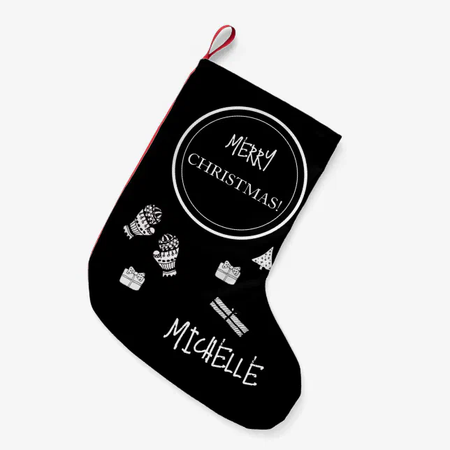 Modern Christmas Black and White Personalized Small Christmas Stocking ...