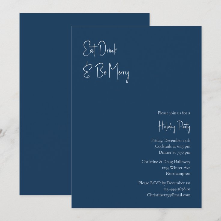 Modern Christmas | Blue Eat Drink And Be Merry Invitation | Zazzle