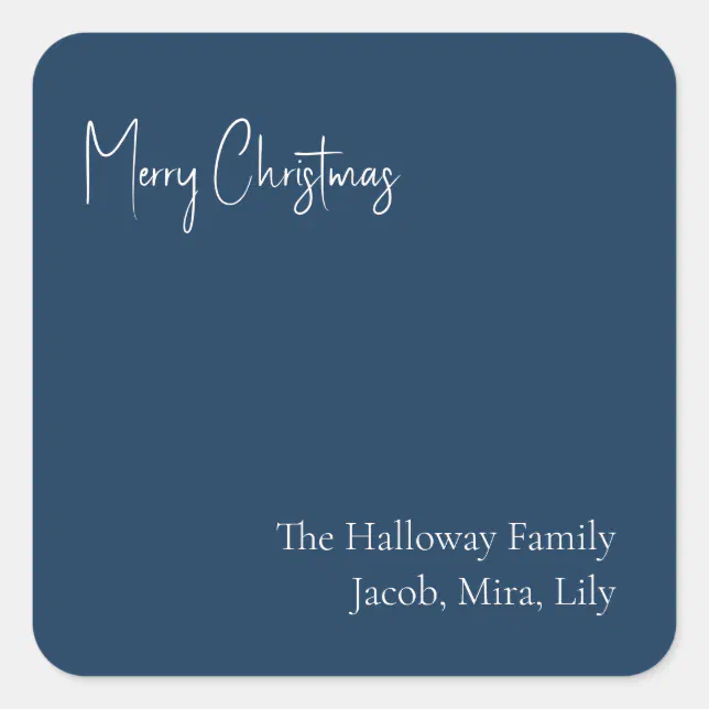 Modern Christmas | Blue Square Family Gift Sticker | Zazzle