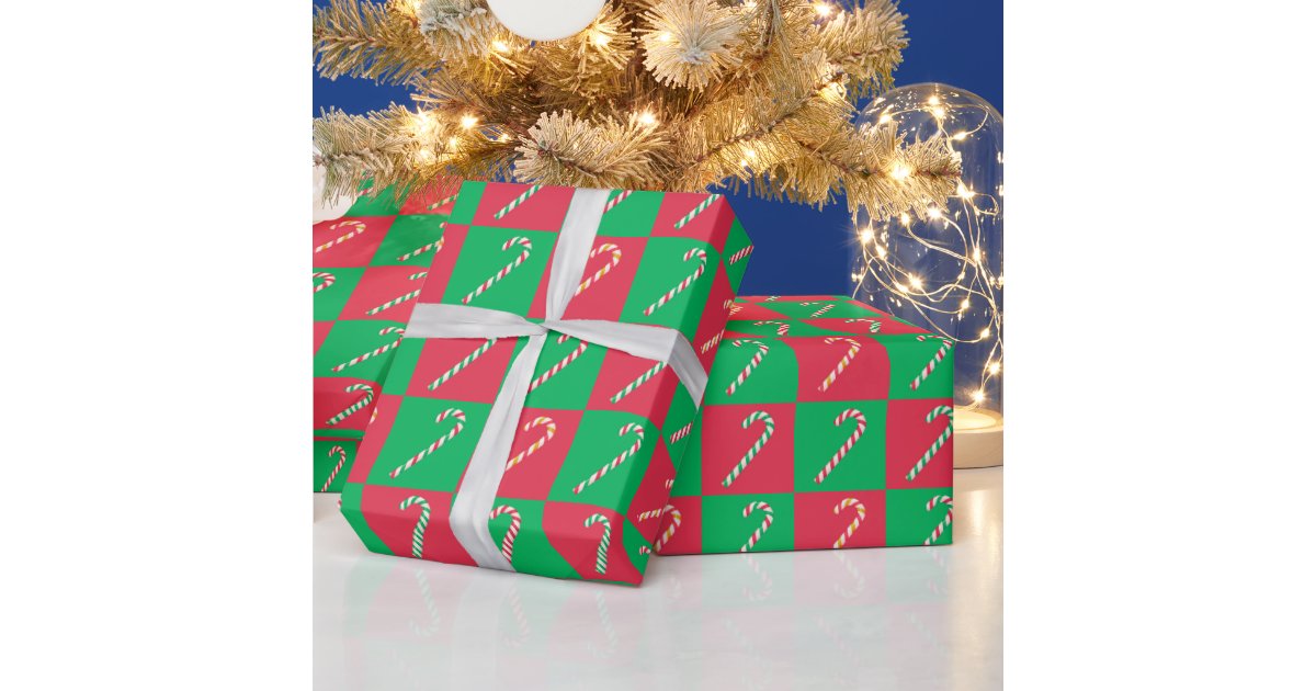 Modern Christmas Checked Red Green Candy Cane Wrapping Paper | Zazzle