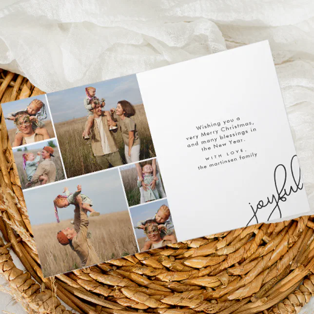 Modern Christmas Collage Simple Joy Photo Holiday Card | Zazzle