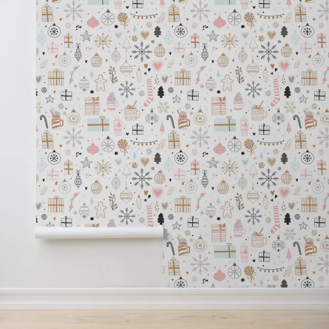Modern Christmas Festive Holiday Pattern Wallpaper | Zazzle