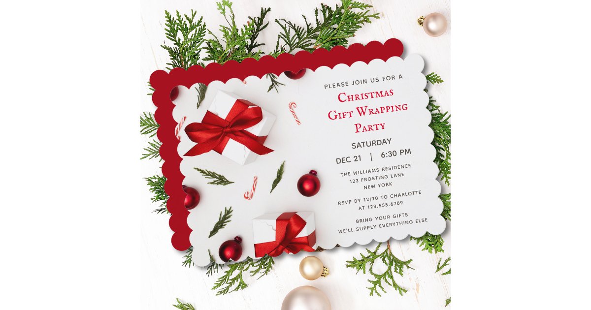 Modern Christmas Gift Wrapping Party Invitations | Zazzle