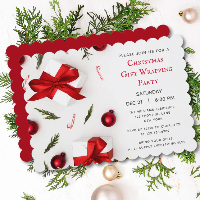 Modern Christmas Gift Wrapping Party Invitations | Zazzle