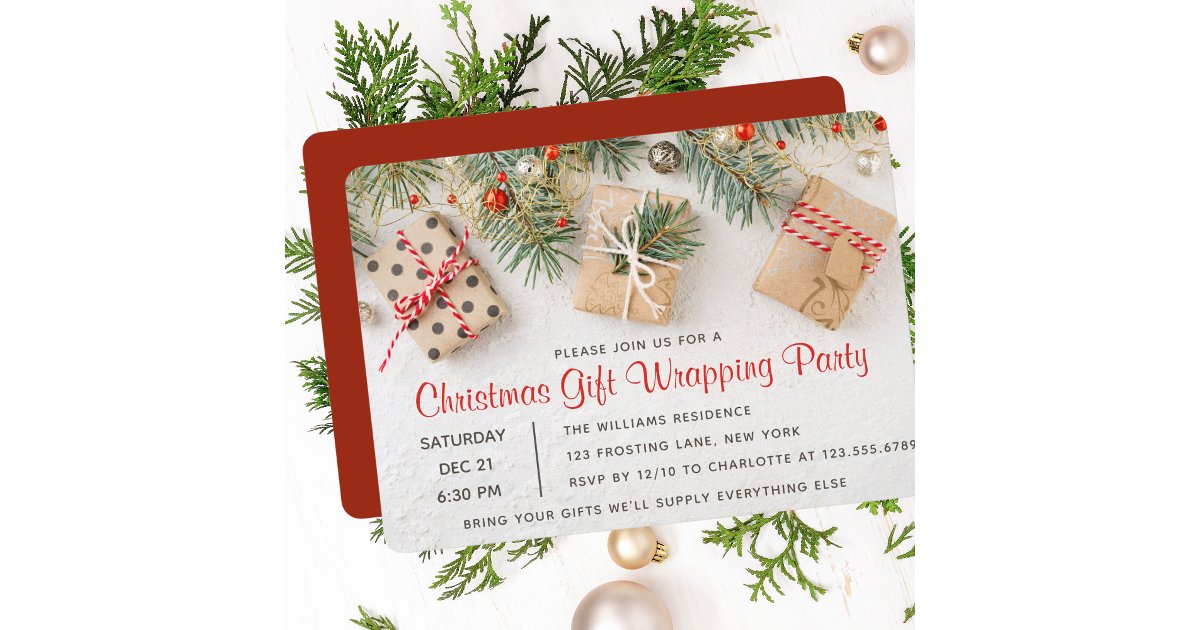 Modern Christmas Gift Wrapping Party Invitations | Zazzle