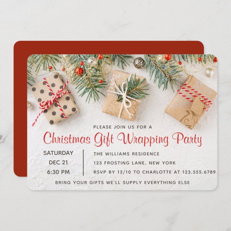 Modern Christmas Gift Wrapping Party Invitations | Zazzle