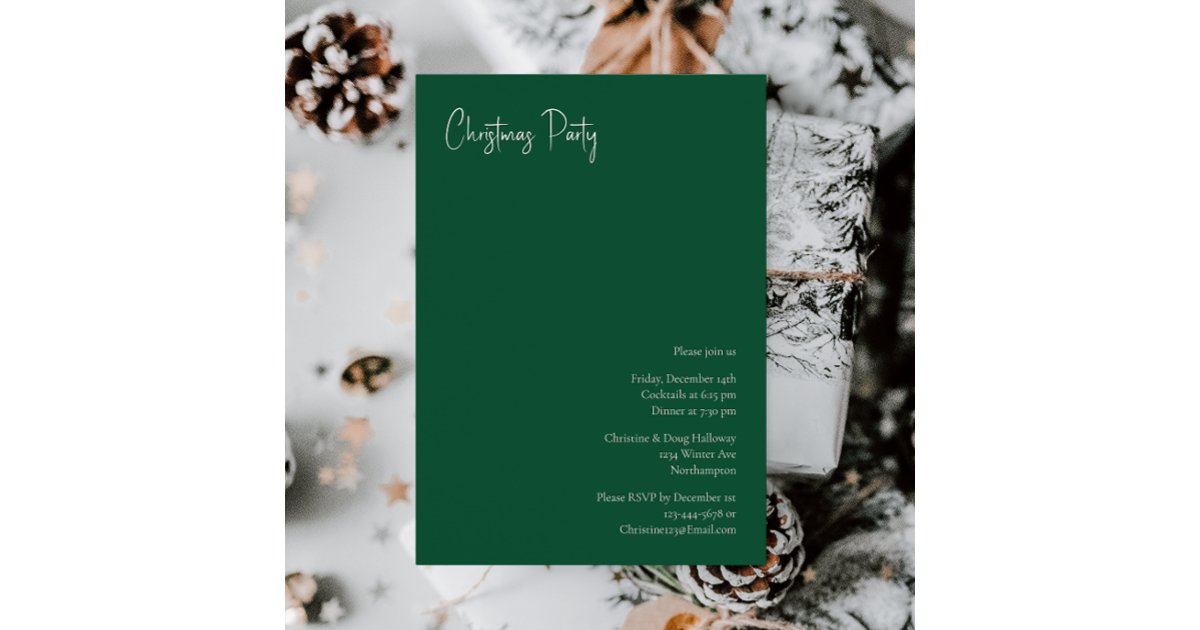 Modern Christmas | Green Party Invitation | Zazzle