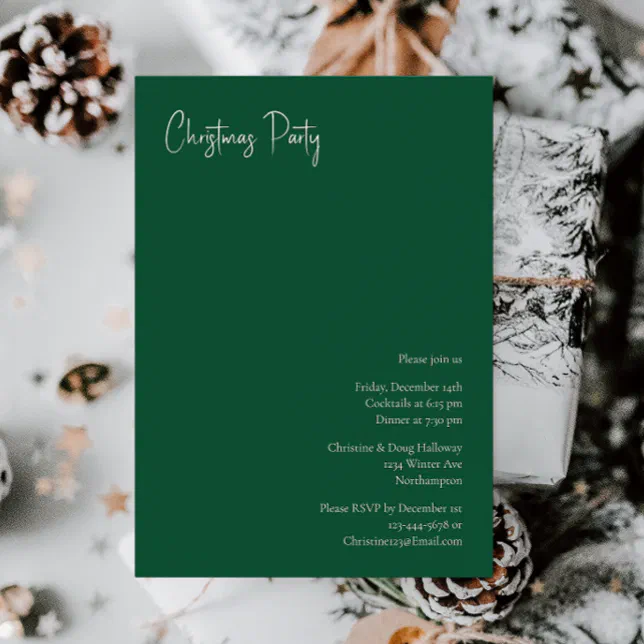 Modern Christmas | Green Party Invitation | Zazzle