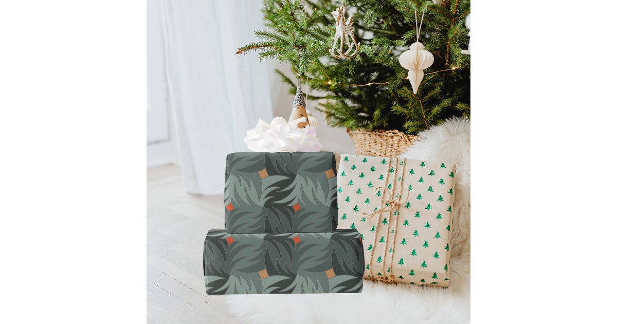 Modern Christmas Green Pattern Wrapping Paper | Zazzle