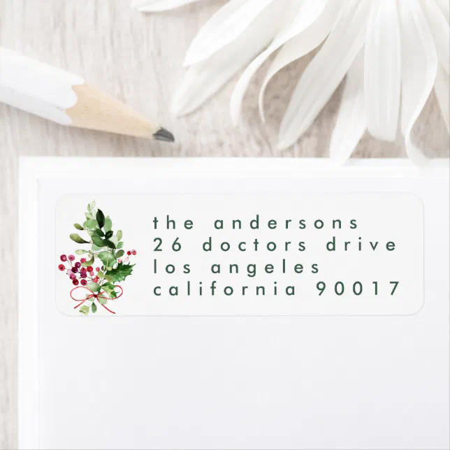 Modern Christmas Greenery Holiday Return Address Label | Zazzle