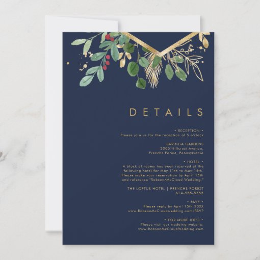 Modern Christmas Greenery | Navy All In One Invitation | Zazzle